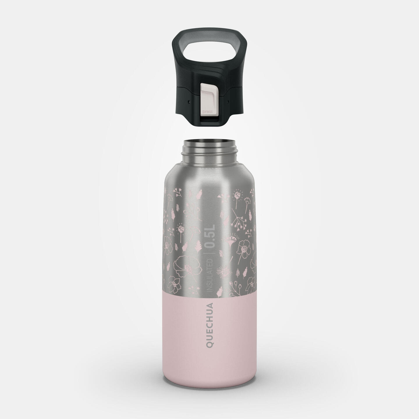 Hiking Insulated Stainless Steel Flask MH500 0.5L Pink