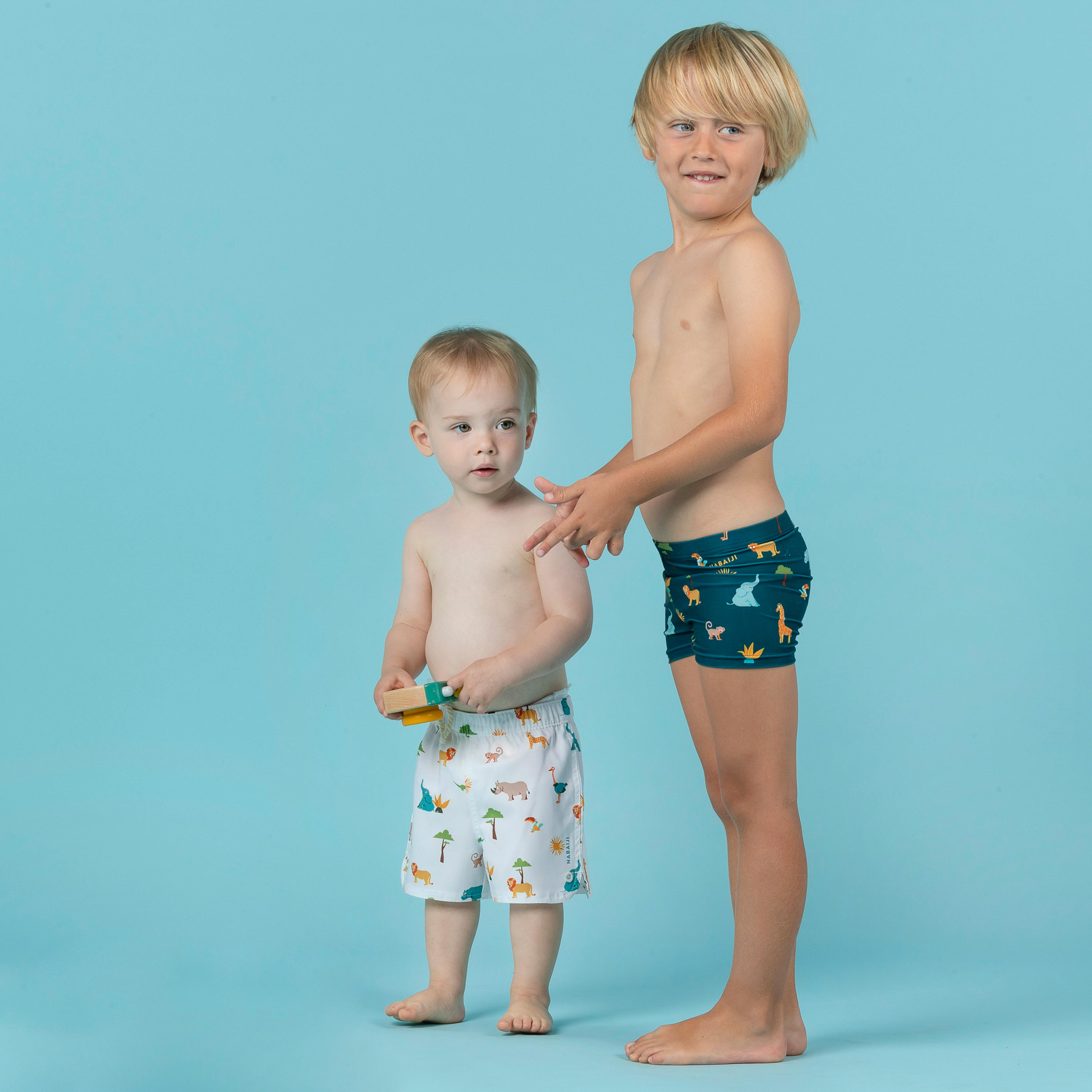 Kids' Swimming Boxers - Blue Savannah Print - Dark petrol blue ...