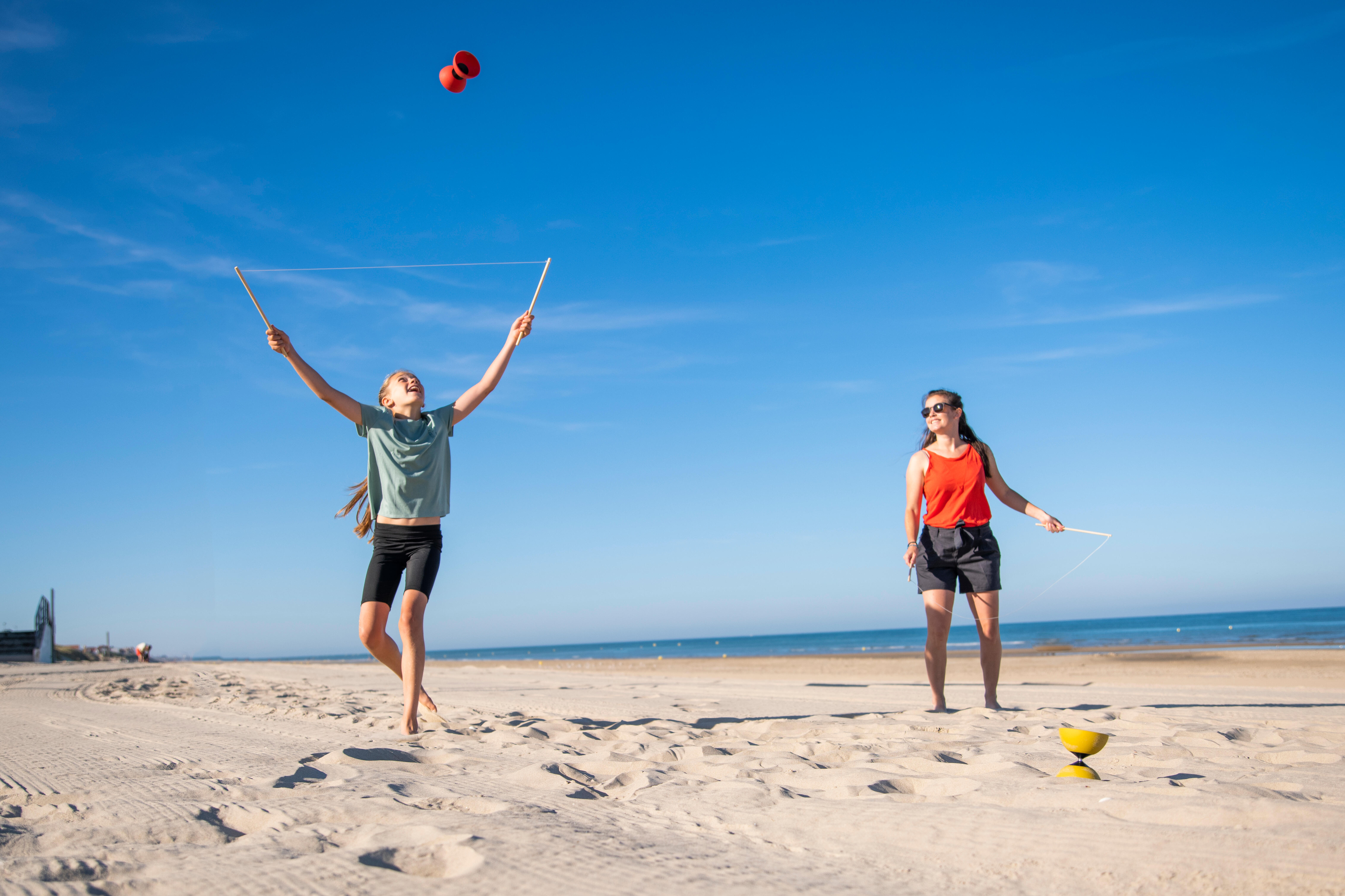 Diabolo + Wooden Handsticks - 100 Red - coral orange - Domyos - Decathlon