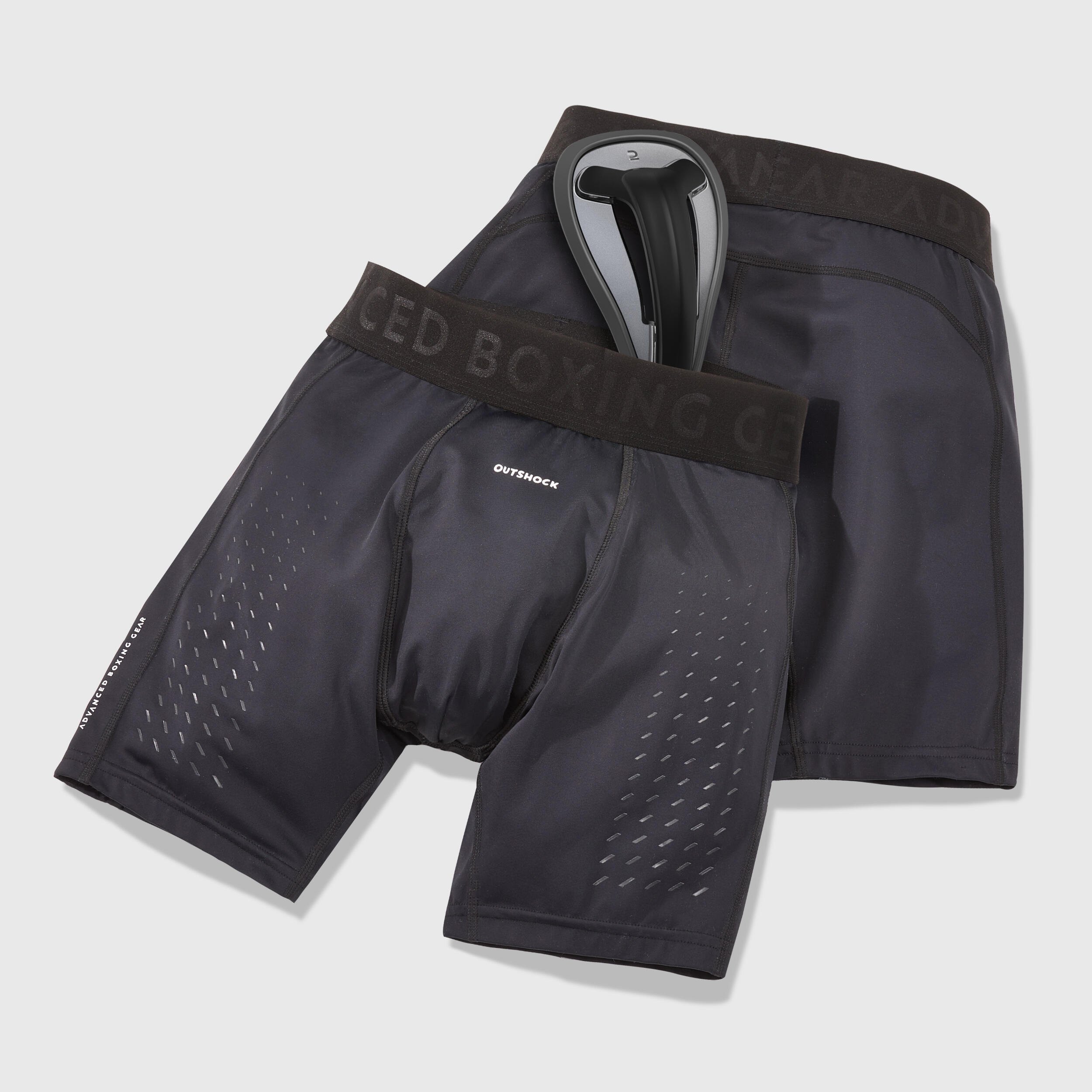 Shorts + flexibles Suspensorium Herren Kampfsport - schwarz - Decathlon