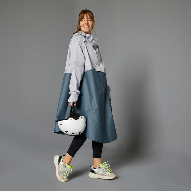 Night Visibility City Bike Rain Poncho 540 - Blue/Grey | Decathlon