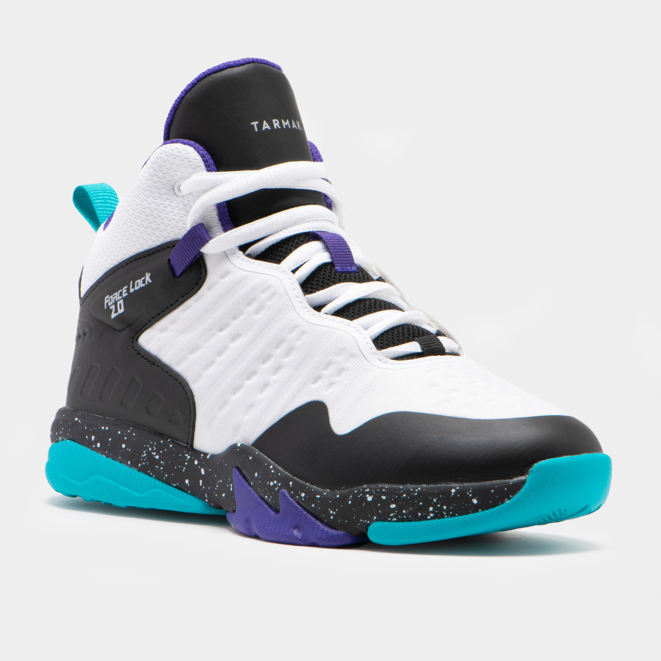 Kids' Intermediate Basketball Shoes SS500H - White/Black/Purple - Decathlon