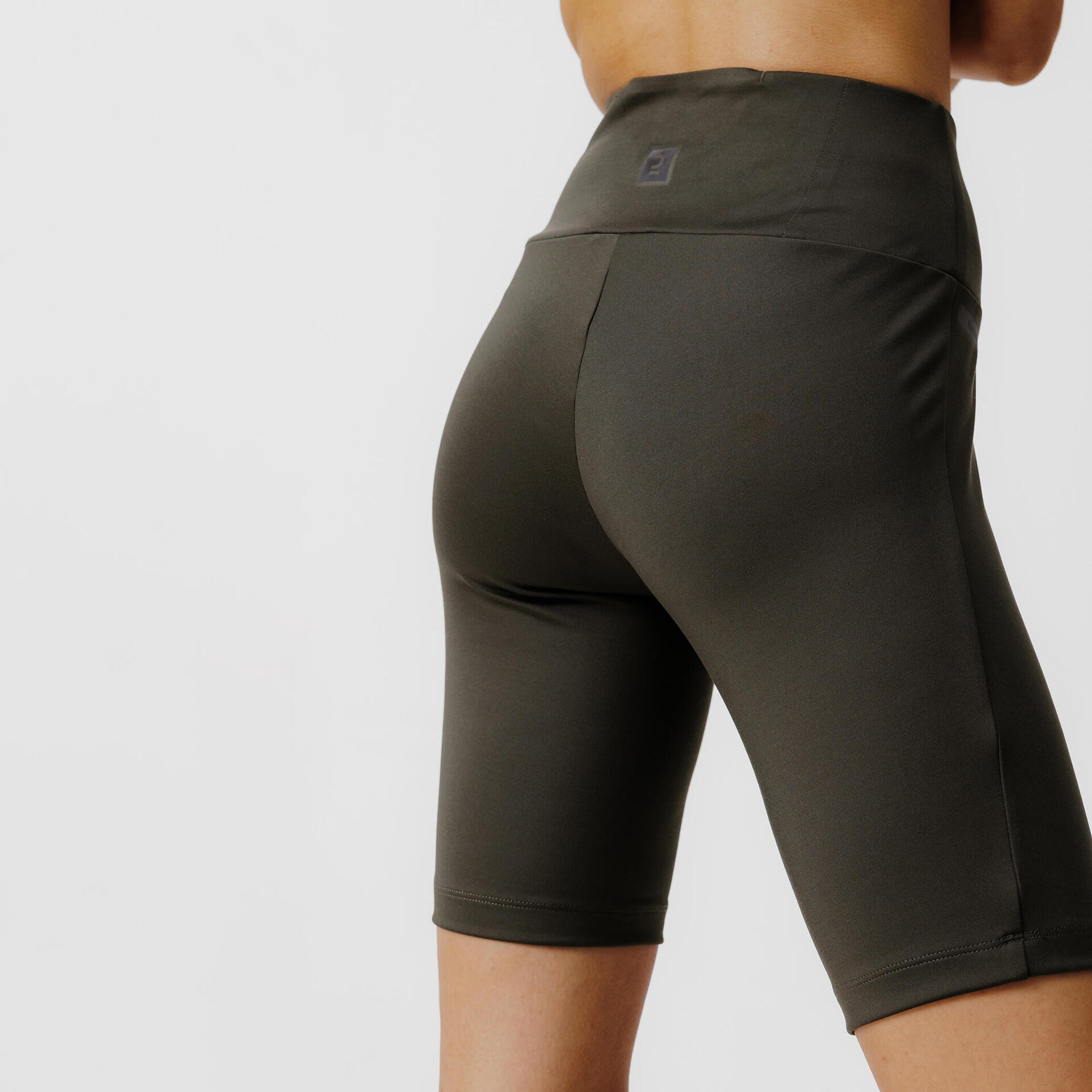 Women's running cycling shorts-KIPRUN Run 500 Comfort-dark khaki