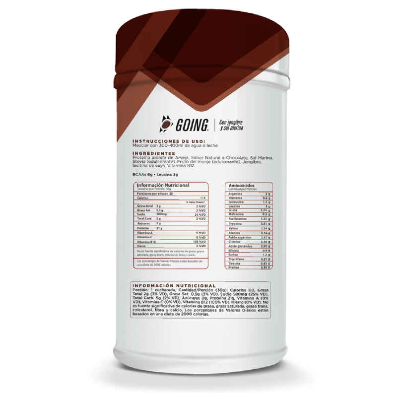 Tarro de proteína de 600gr con 60gr de proteína sabor a chocolate Going ...
