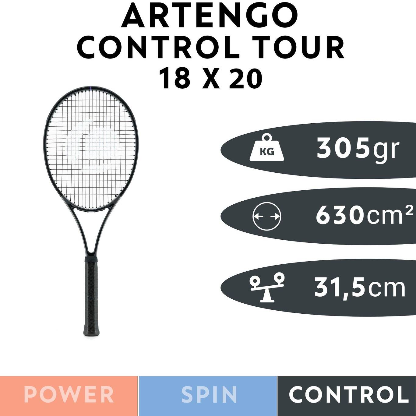 Adult Tennis Racket Control Tour TR960 18x20 Unstrung - Grey - GAËL ...