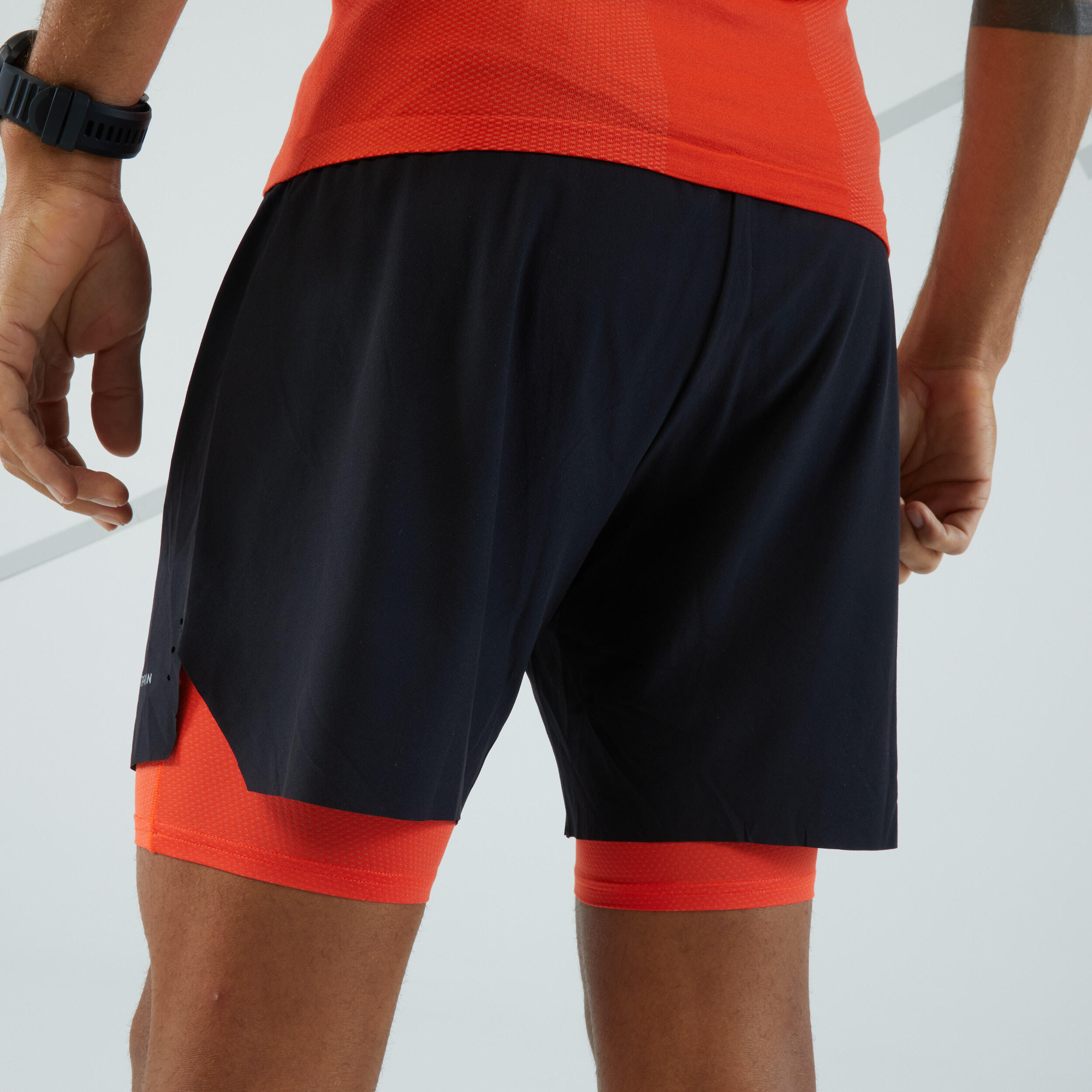 Men's Running 2-in-1 Tight Shorts - black red - Decathlon