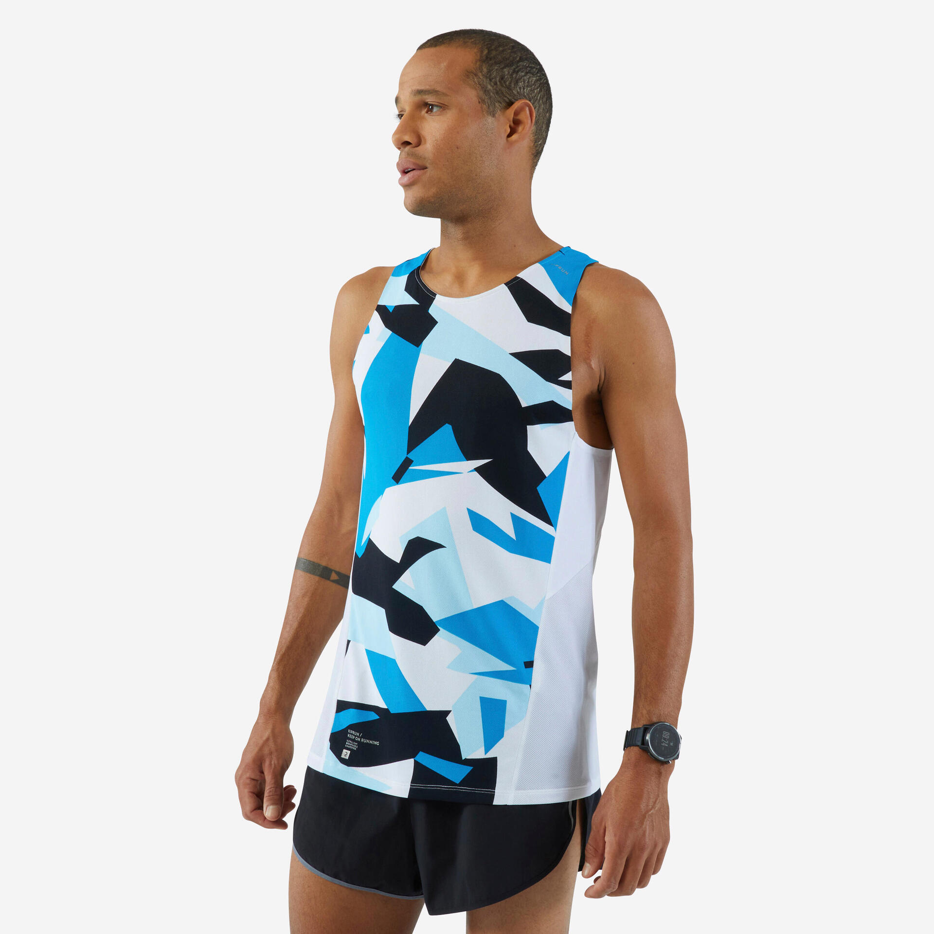 Men's Running Tank Top KIPRUN Run Light-white and blue, black