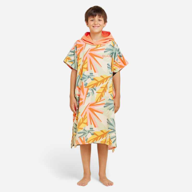 Kids’ Surf Poncho 135 to 160 cm - 550 Jungle coral pink - Decathlon