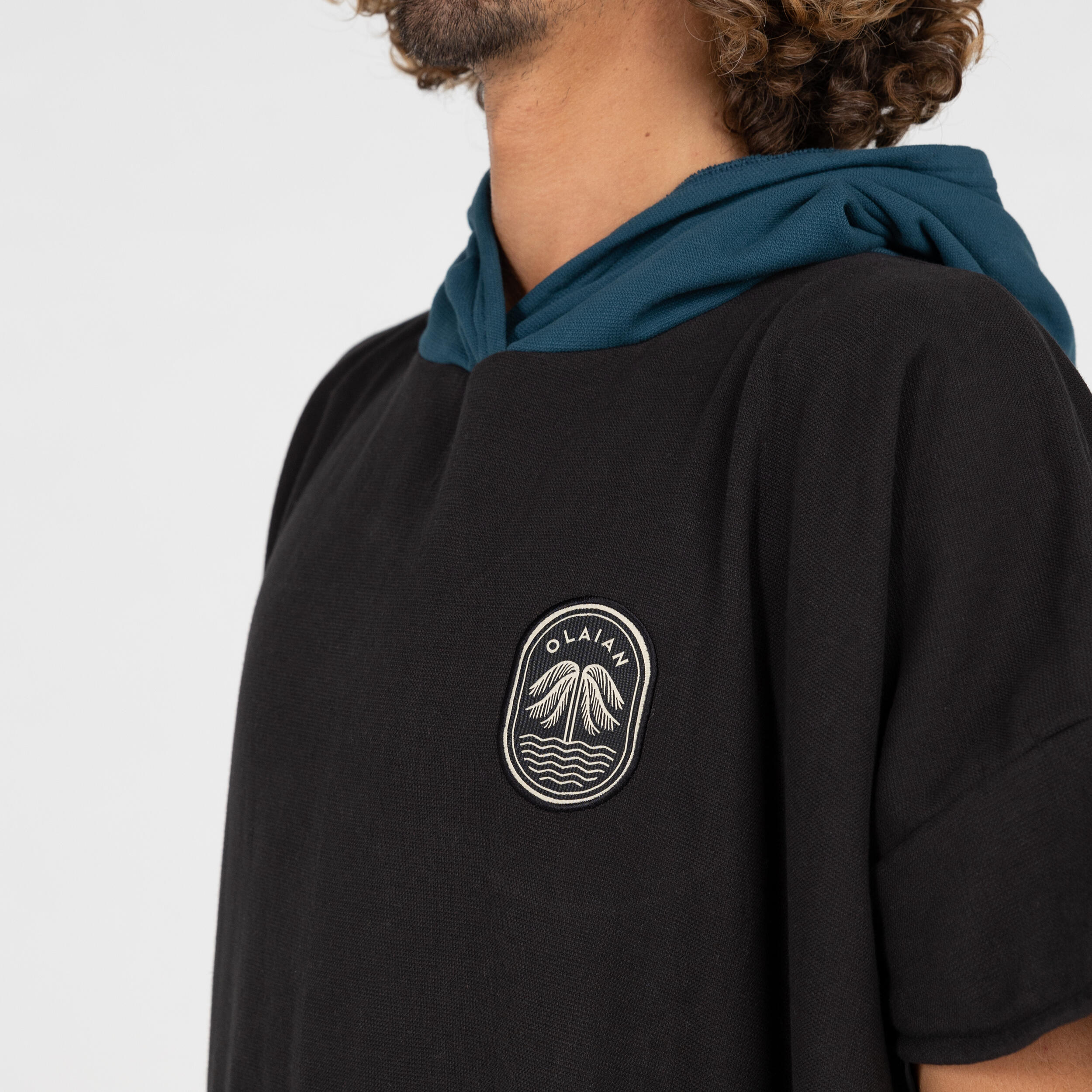 Surfing Poncho - 500 - smoked black, Teal blue - Olaian - Decathlon