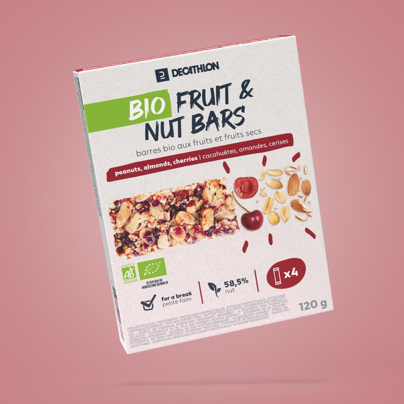 BARRES CACAHUÈTES, AMANDES ET FRUITS ROUGES BIO x4 | Decathlon