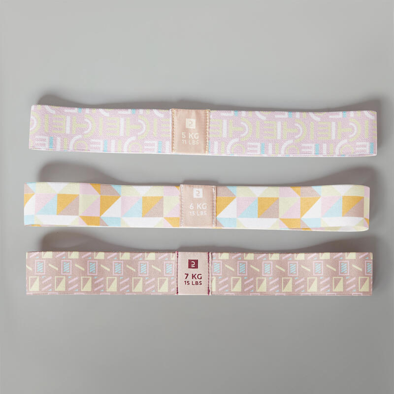 Set of 3 Mini Textile Fitness Bands - Resistance 5-6-7 kg DOMYOS ...