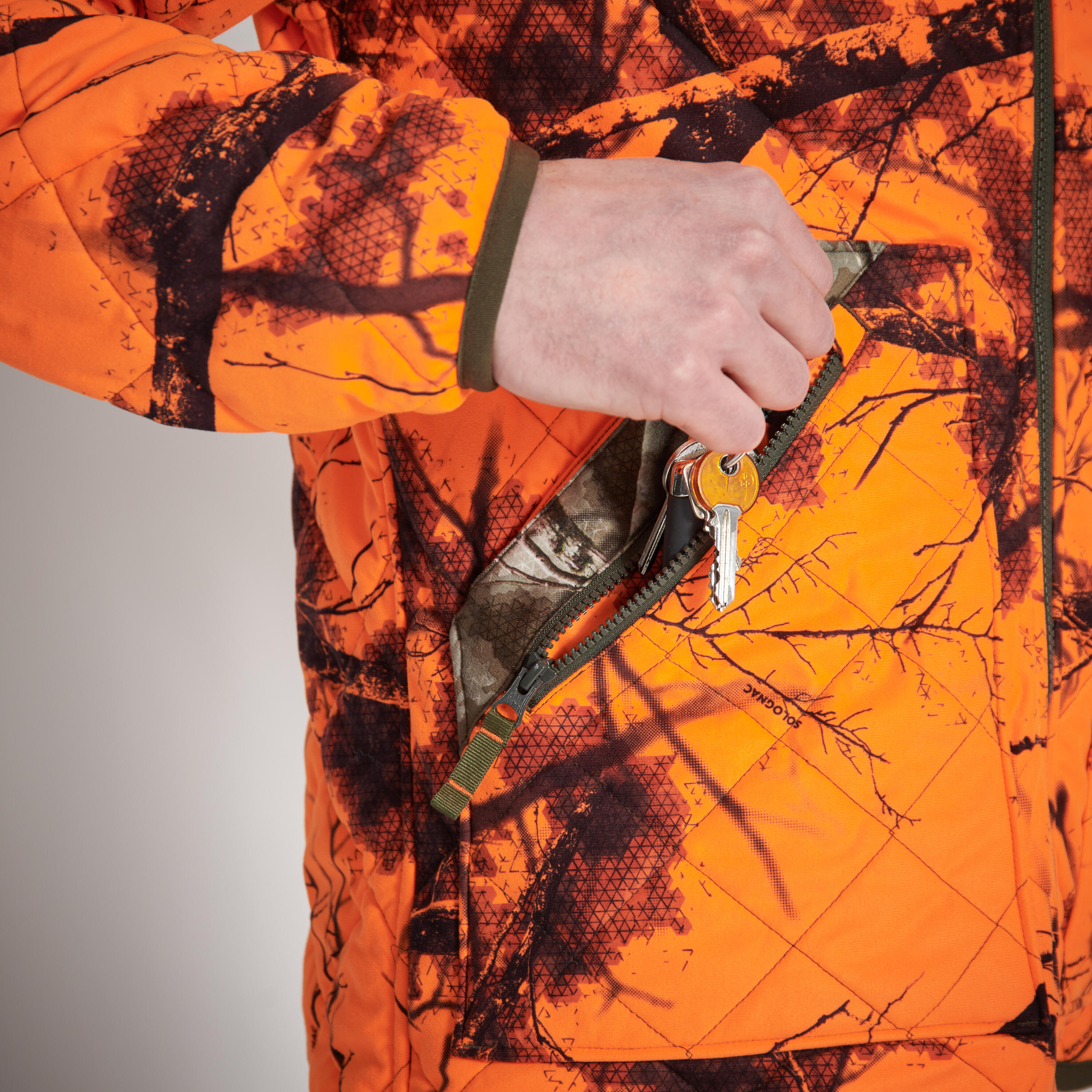 SILENT REVERSIBLE PADDED HUNTING JACKET TREEMETIC/TREEMETIC - NEON ...