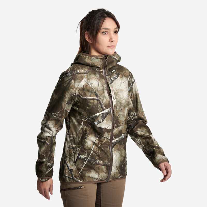 WOMEN’S SILENT WATERPROOF HUNTING JACKET 500 - CAMOUFLAGE - Decathlon