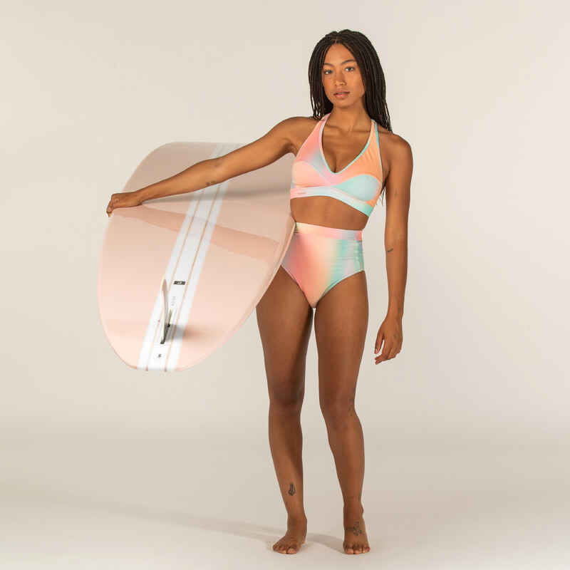 Womens Surfing Swimsuit Crop Top Ana Blur Pink Decathlon