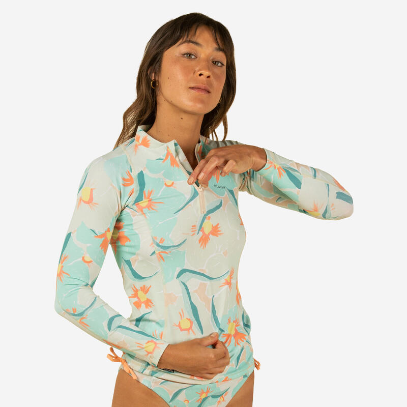 Tee Shirt Anti Uv Surf Top 500 Manches Longues Femme Parrot Olaian