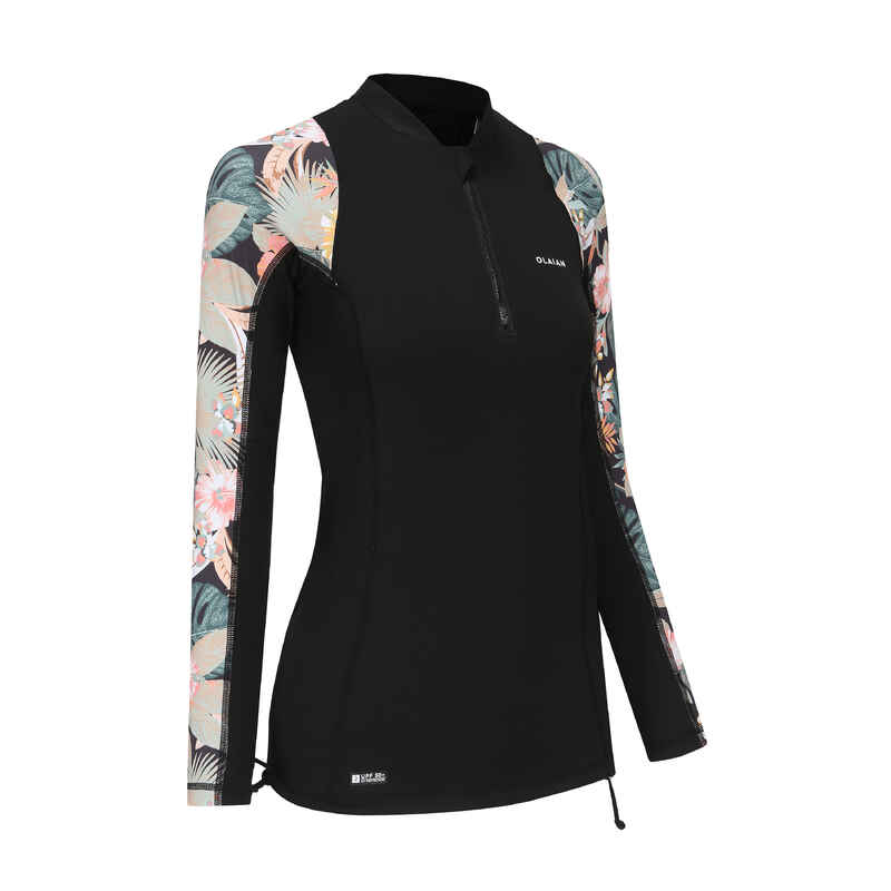 Tee Shirt Anti Uv Surf Top 500 Manches Longues Femme Blk Print