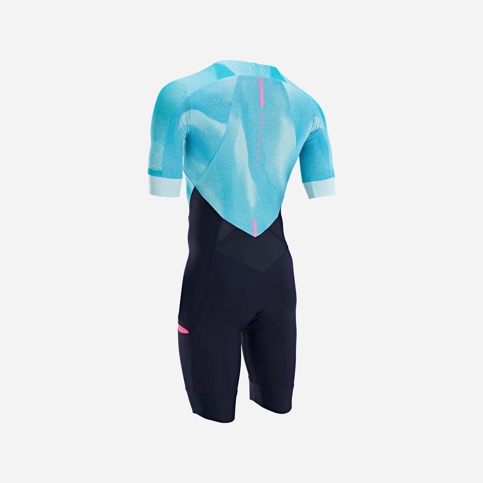 TRISUIT VOOR TRIATLON HEREN LANGE AFSTAND MARINEBLAUW MET KLEURVERLOOP ...