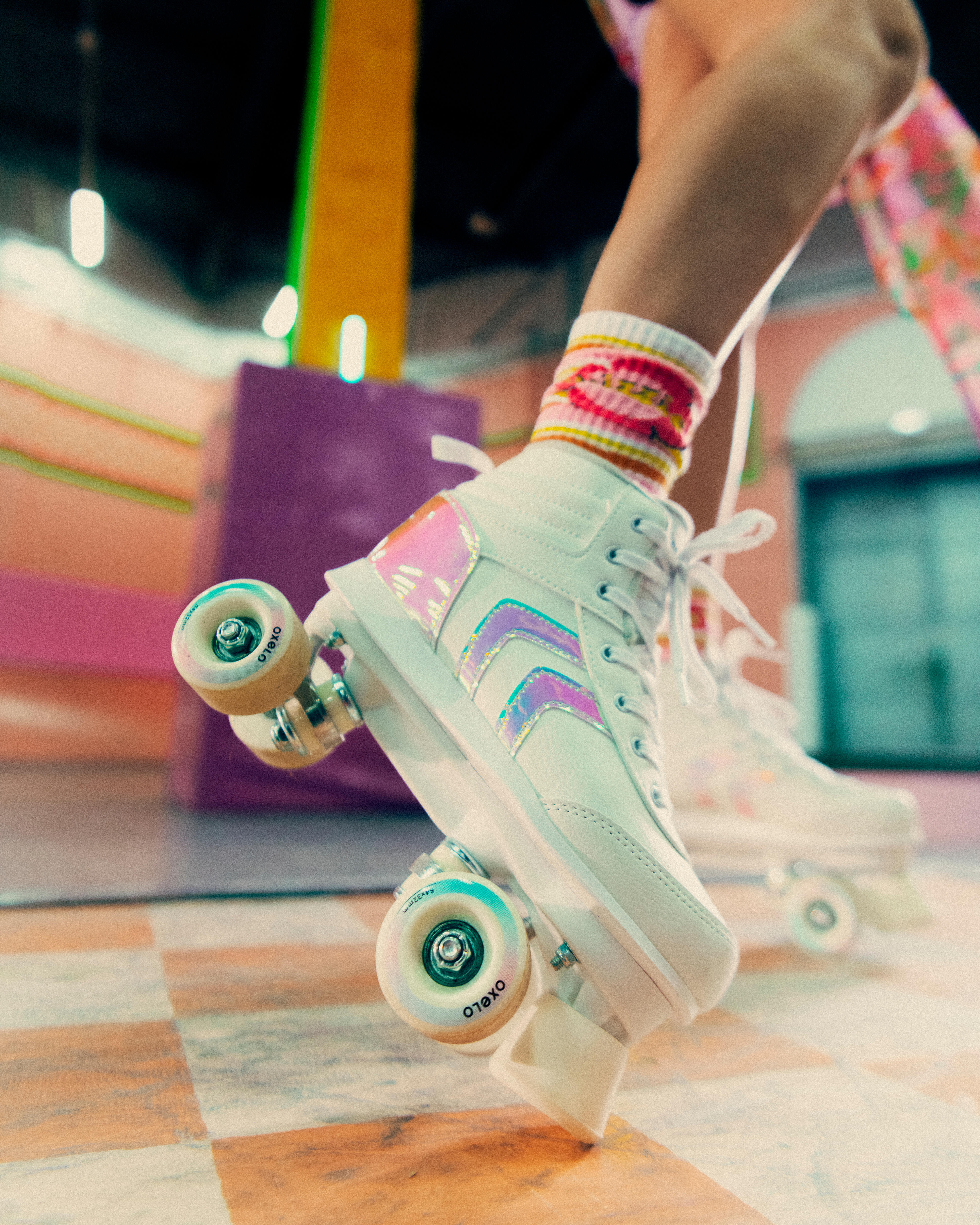 Kids' Roller Skates Quad 100 - Holographic White - Decathlon