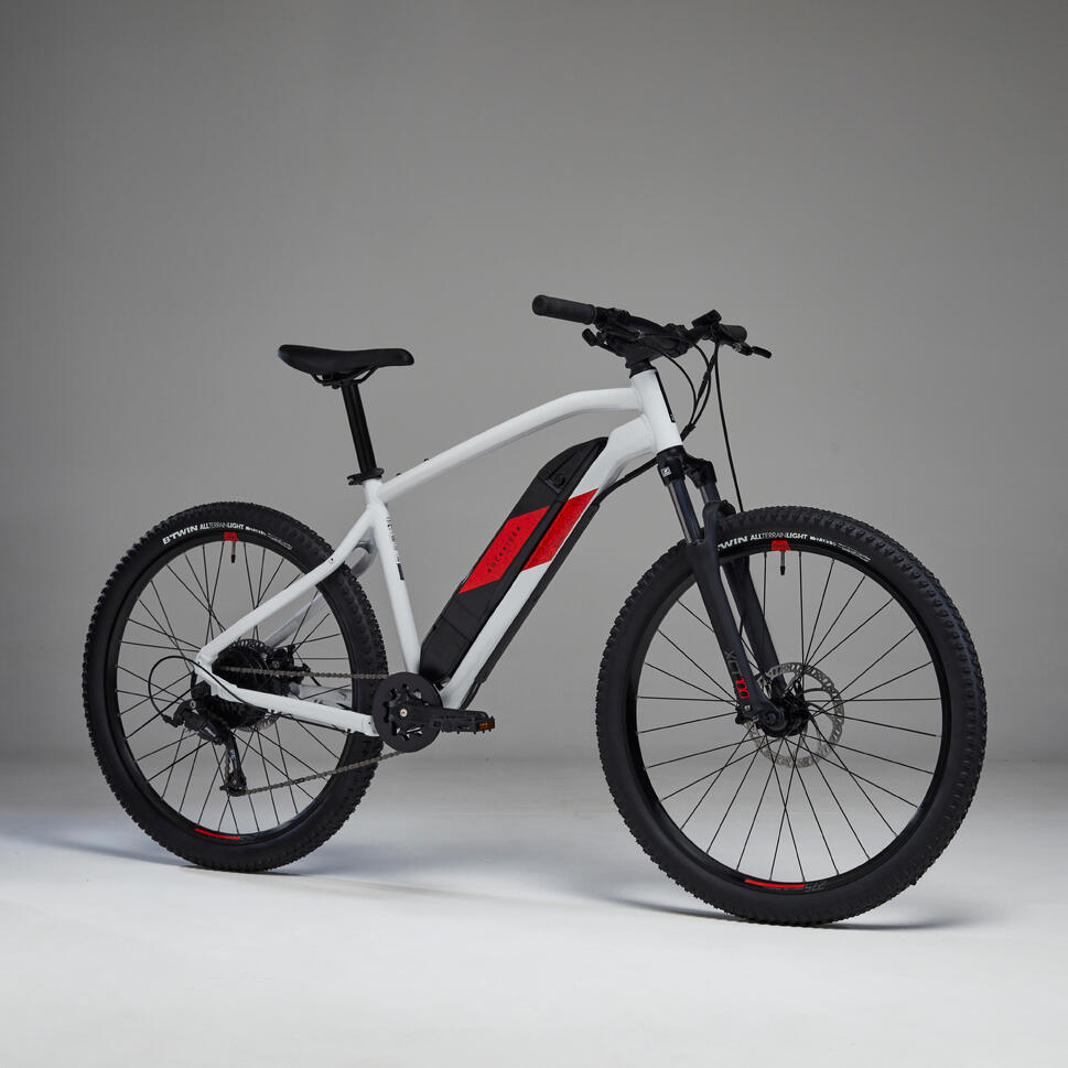 Vélo VTT électrique semi-rigide 27,5" - E-ST 100 Blanc Rouge ROCKRIDER | Decathlon