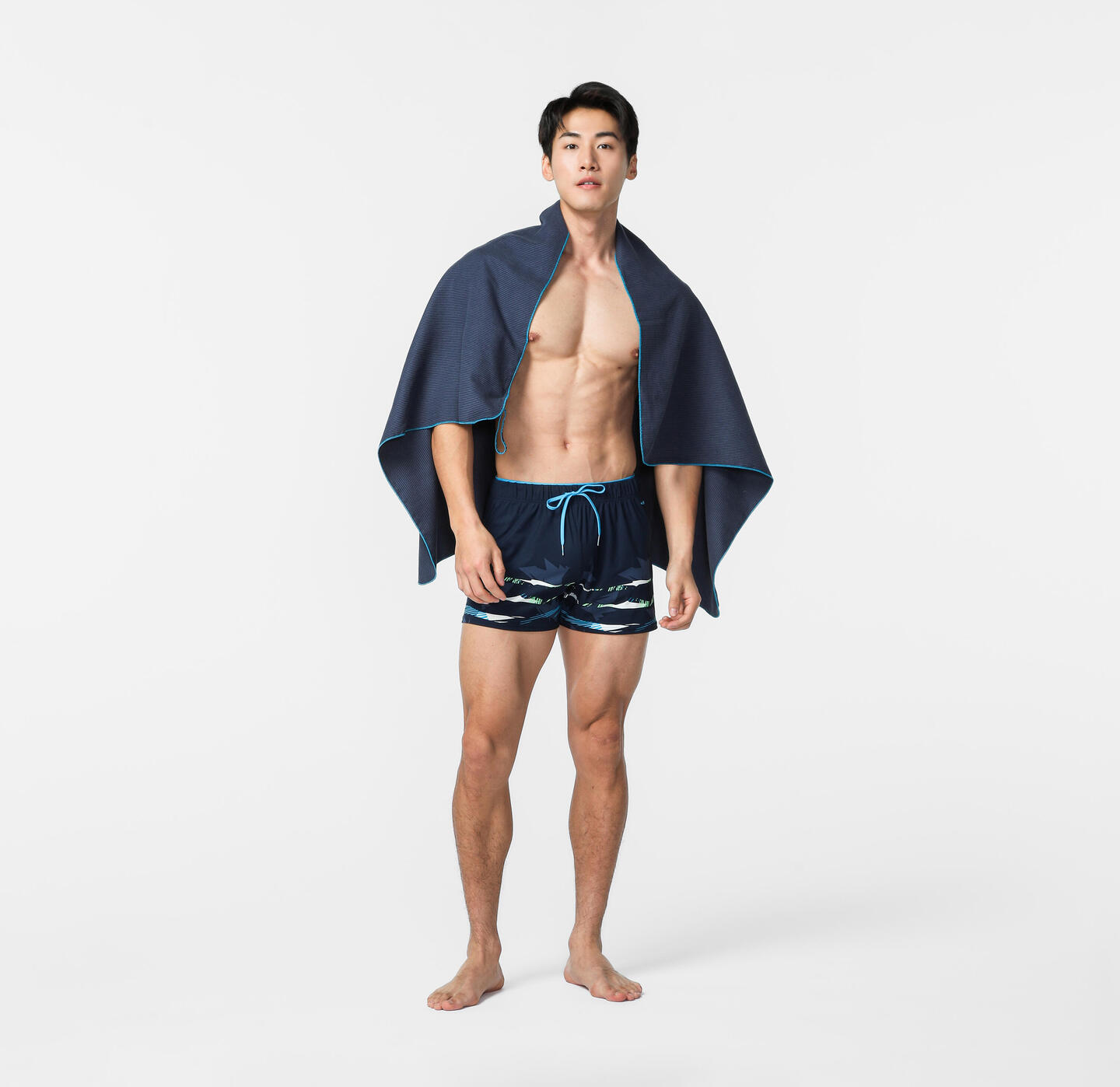 Handuk Mikrofiber Renang Ukuran L 80 x 130 cm - Biru Gelap Bergaris