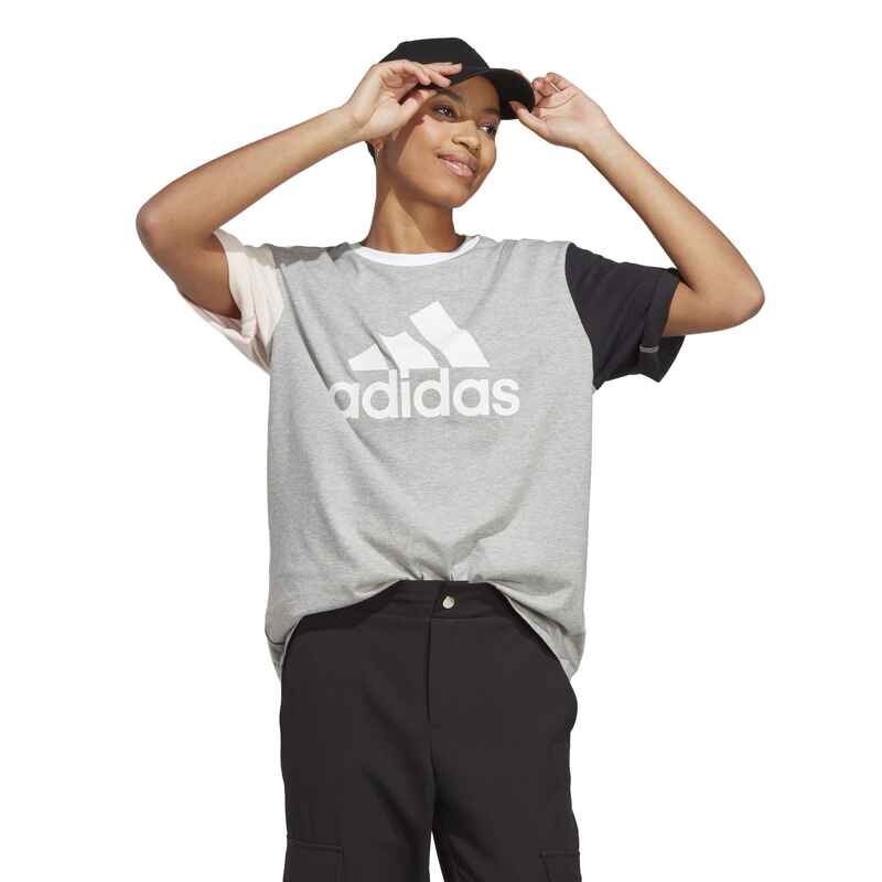 ДАМСКА ТЕНИСКА ЗА ФИТНЕС Adidas Colorblock СИВА Decathlon