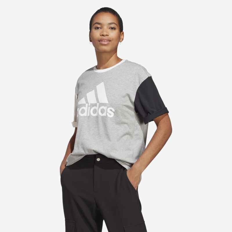 ДАМСКА ТЕНИСКА ЗА ФИТНЕС Adidas Colorblock СИВА Decathlon