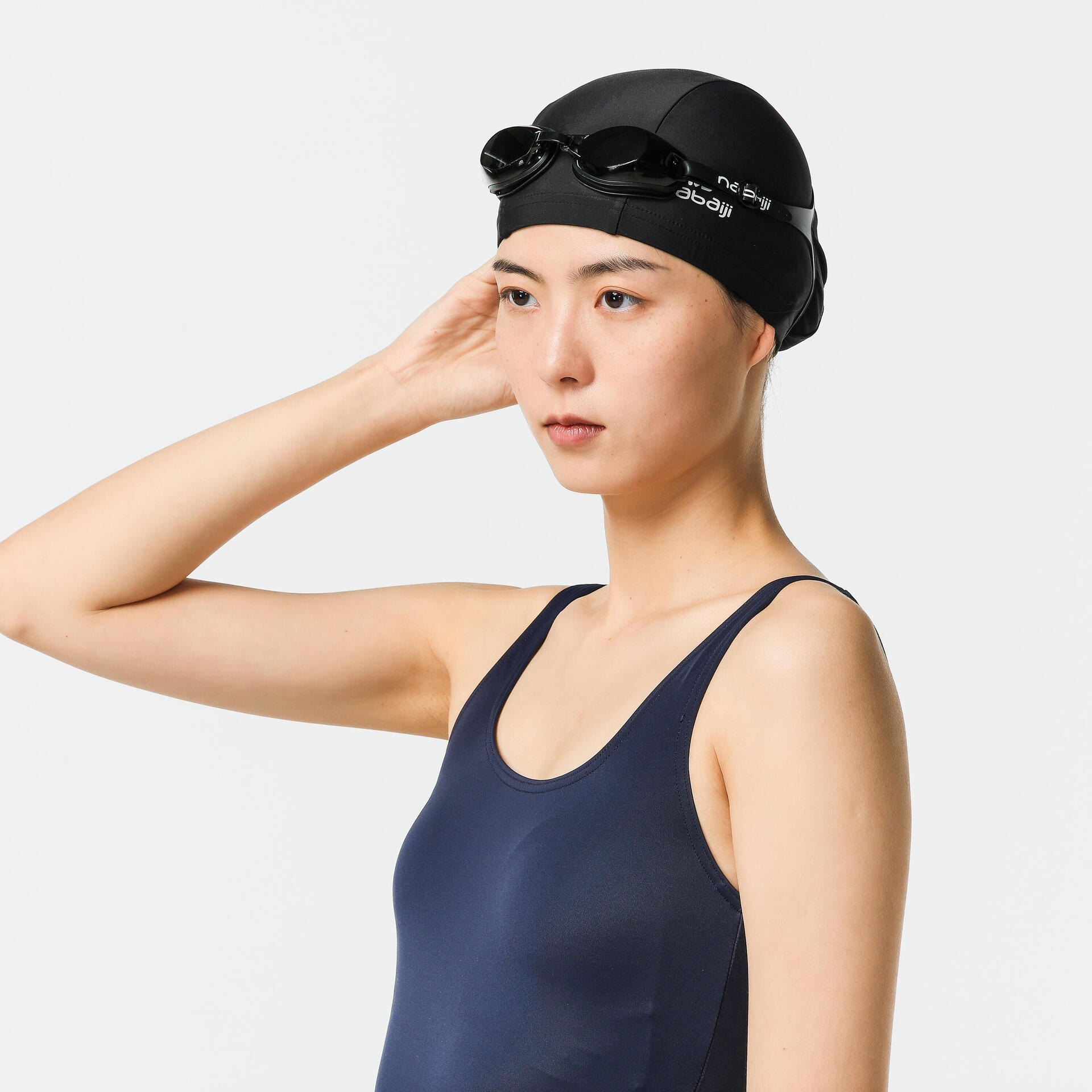 Mesh Fabric Swimming Cap, Sizes S and L - Black