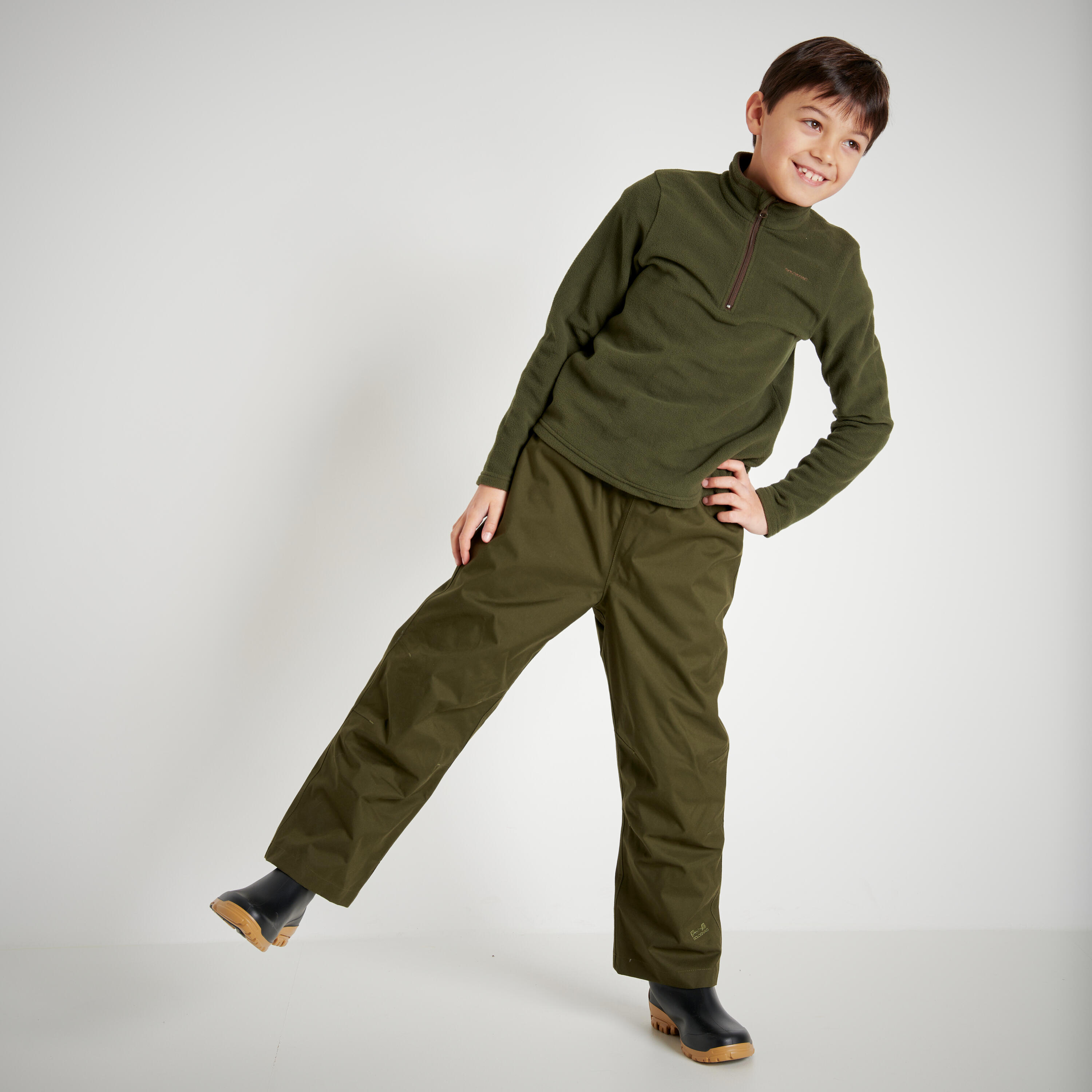 100 Waterproof Overpants - Junior - Deep khaki - Solognac - Decathlon