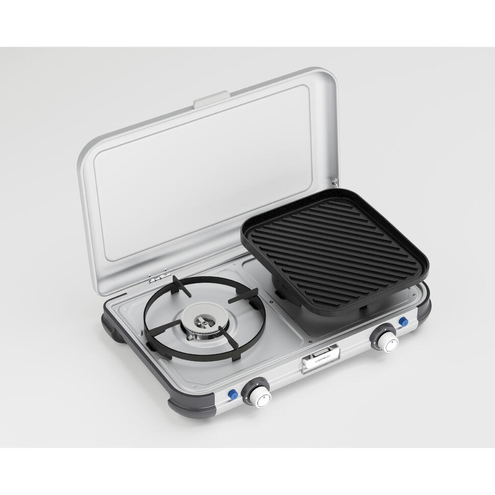 Réchaud de camping à gaz 2 feux Camp & Grill - Plancha, Grill et Wok ...