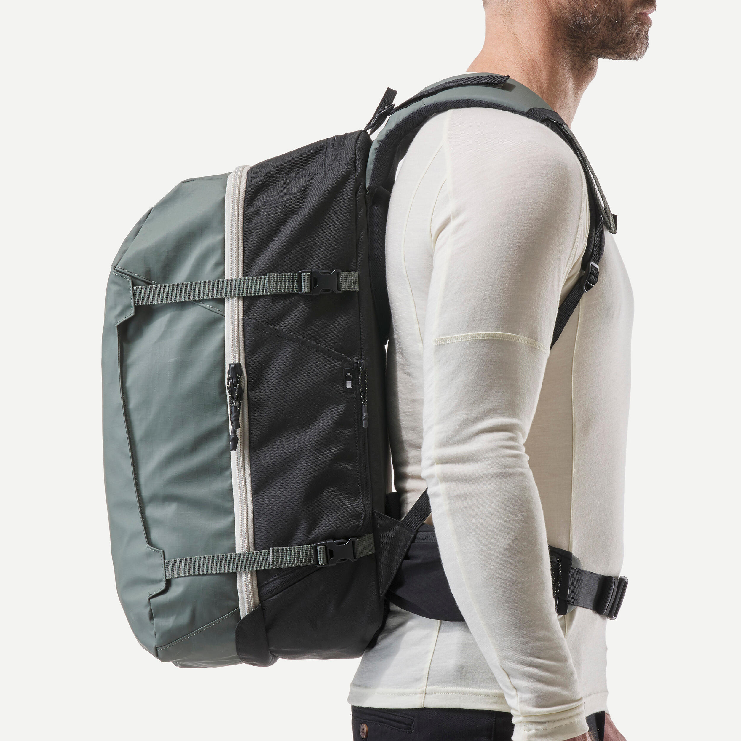 Hiking Backpack 40 L, Travel 500 - Ash khaki green, smoked black ...