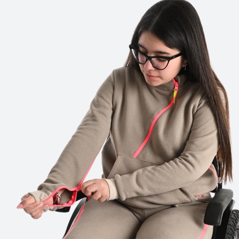 Sweat enfant zippé facile à enfiler - beige | Decathlon