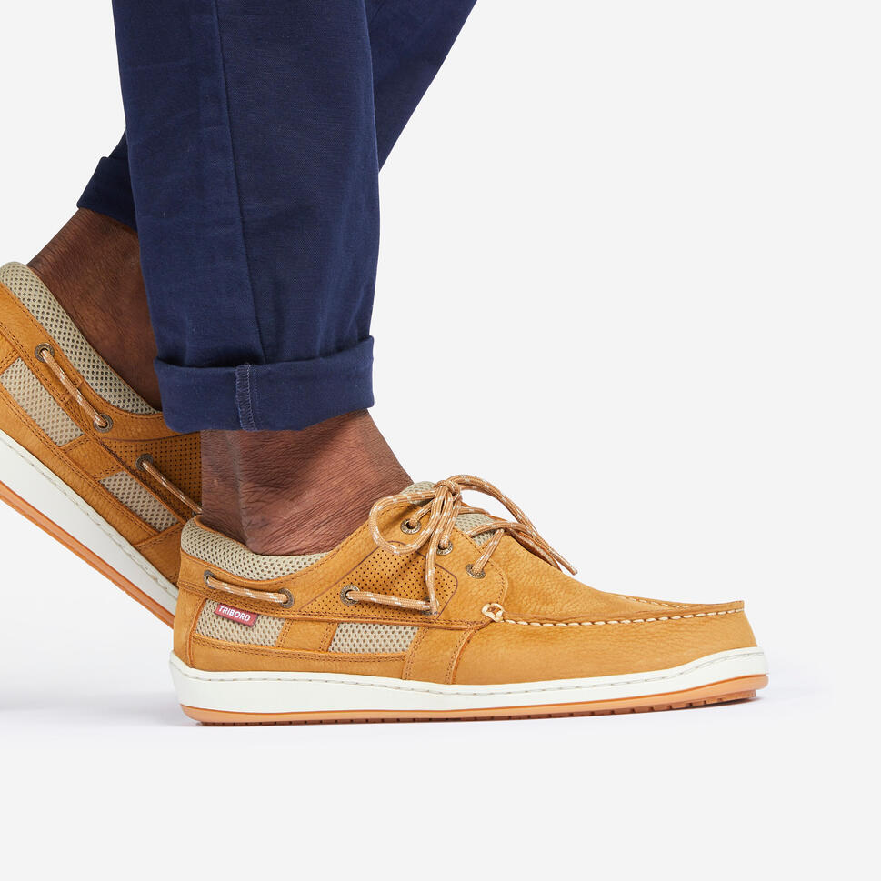 Men’s Leather boats shoes CLIPPER Khaki Petrol TRIBORD | Decathlon