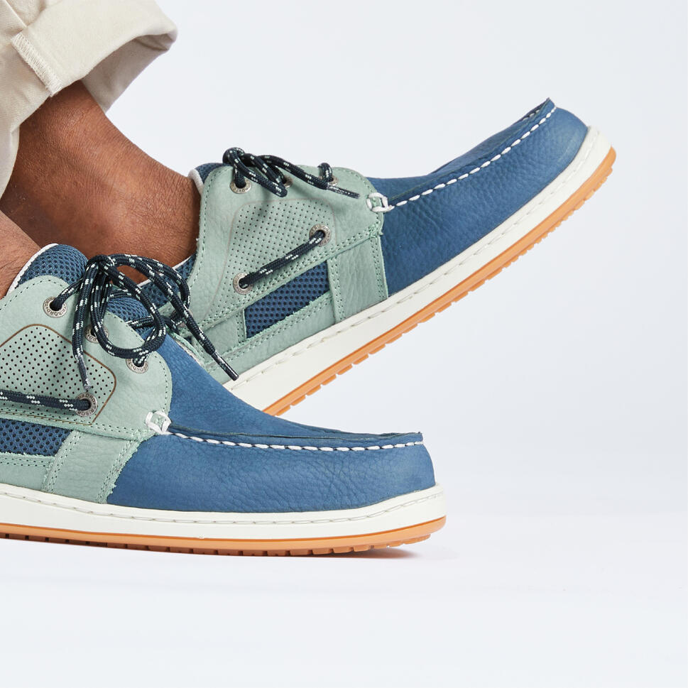 Men’s Leather boats shoes CLIPPER Khaki Petrol TRIBORD | Decathlon