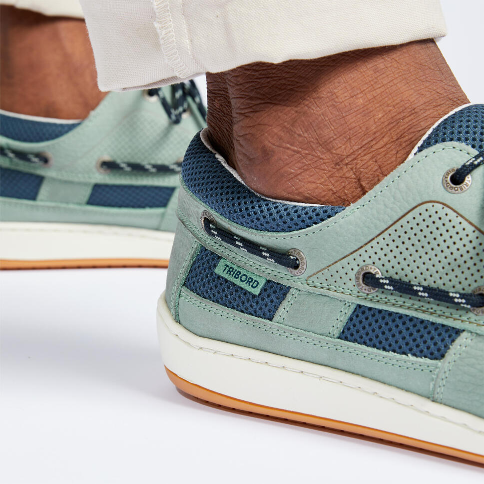 Men’s Leather boats shoes CLIPPER Khaki Petrol TRIBORD | Decathlon