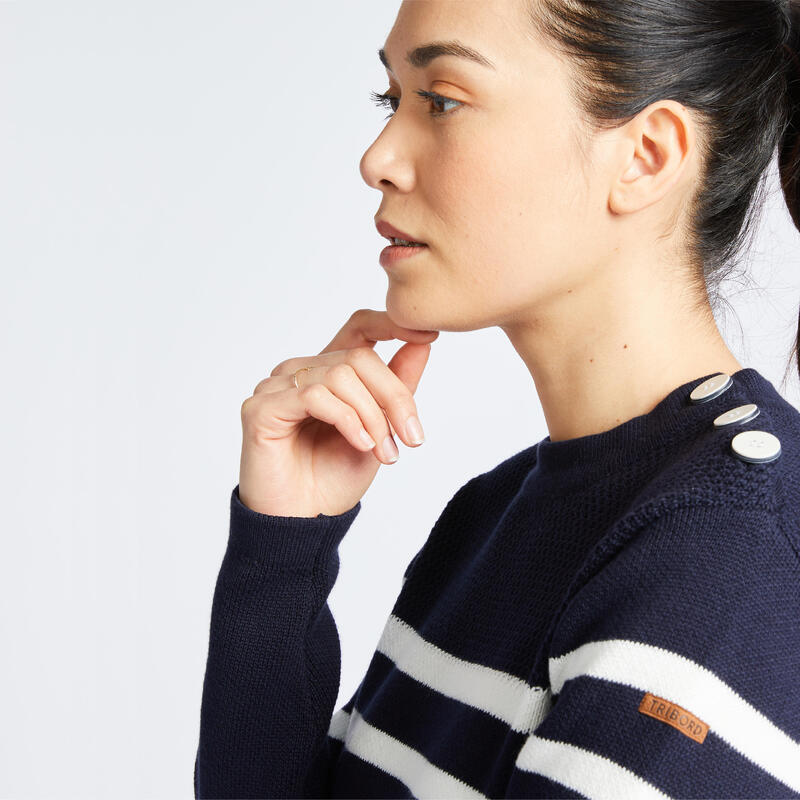 Pull marin tricoté Femme - 100 navy rayé beige TRIBORD | Decathlon