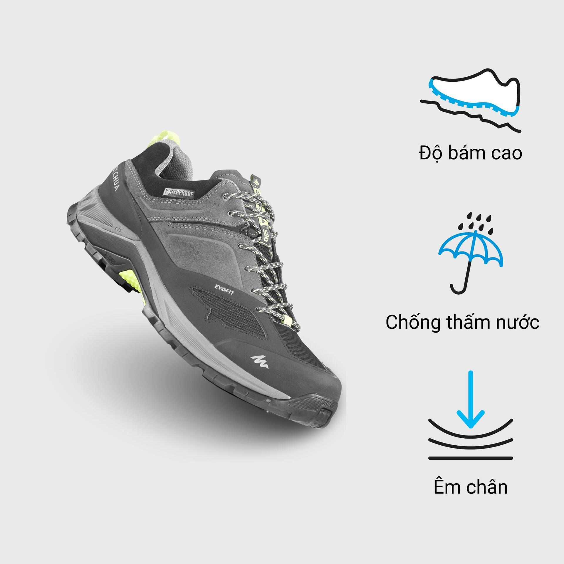 Giày leo núi dã ngoại chống nước MH500 cho nam – Xám