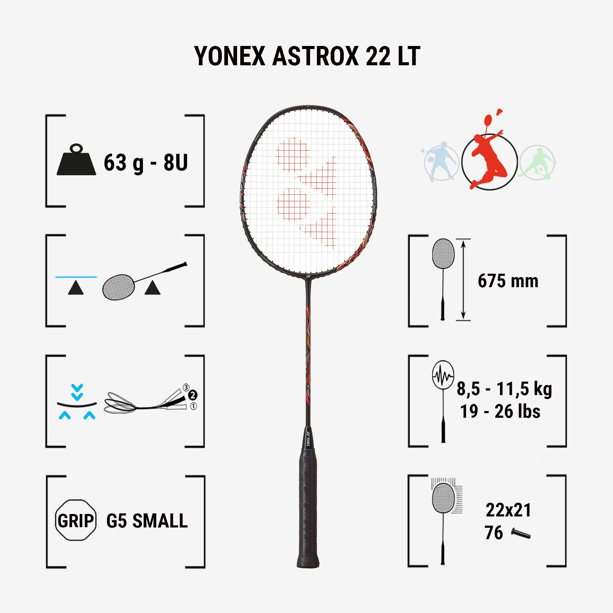 Racket Astrox-22 LT - Black/Red YONEX | Decathlon