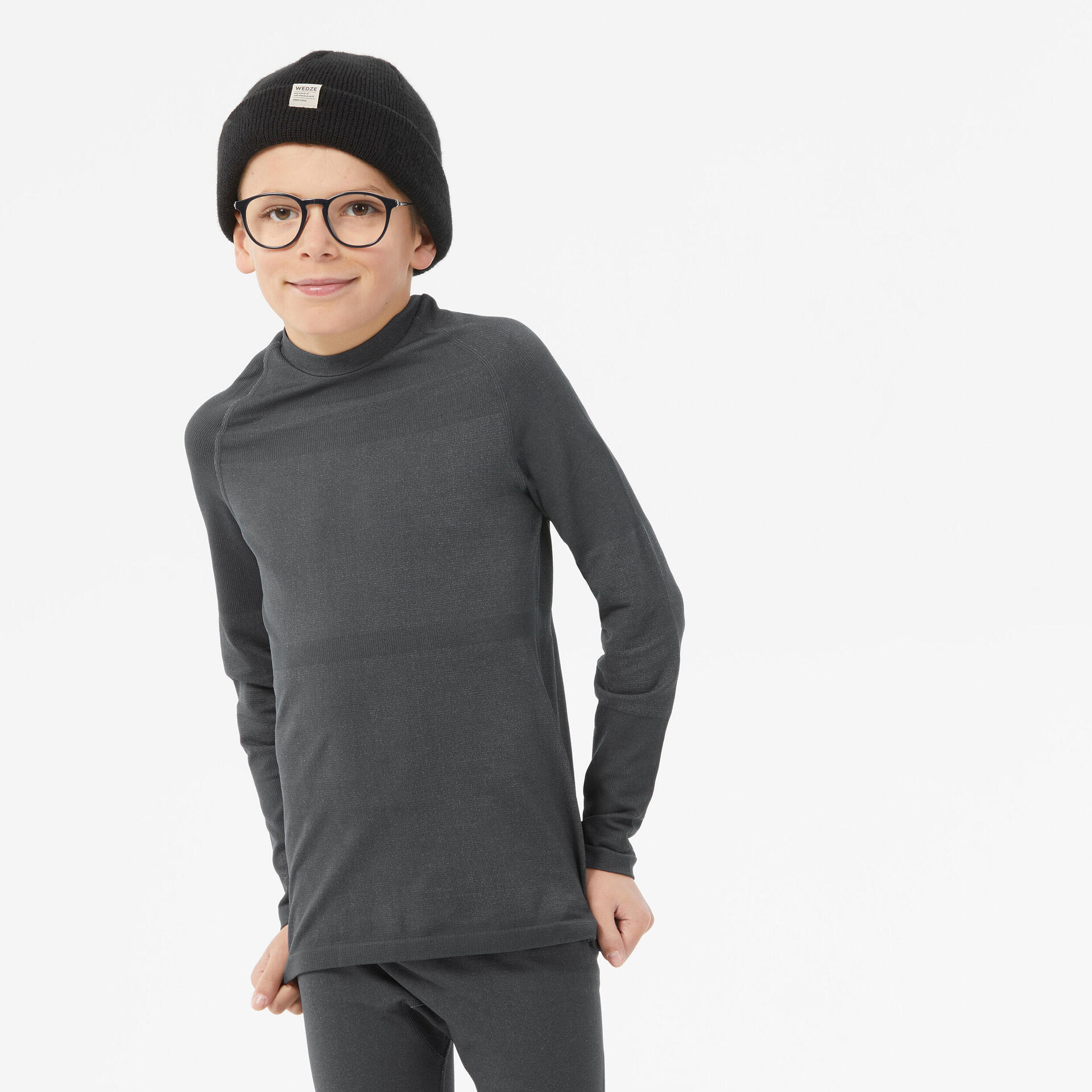 Kids’ Seamless Winter Thermal Base Layer Top 500 - Grey
