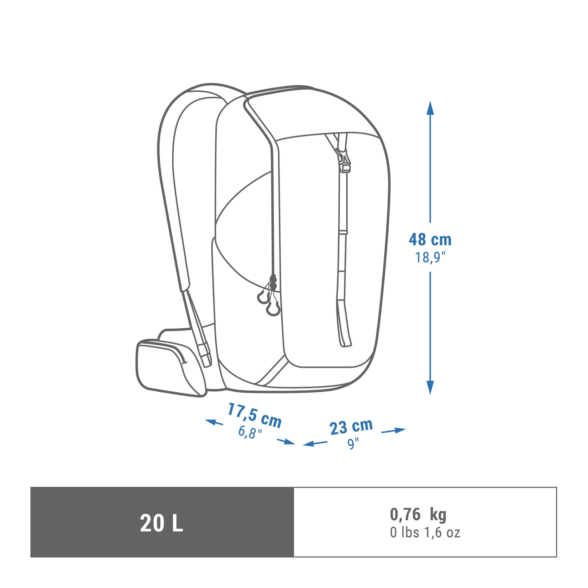 20 L Mountain Hiking Backpack - MH100 - Black