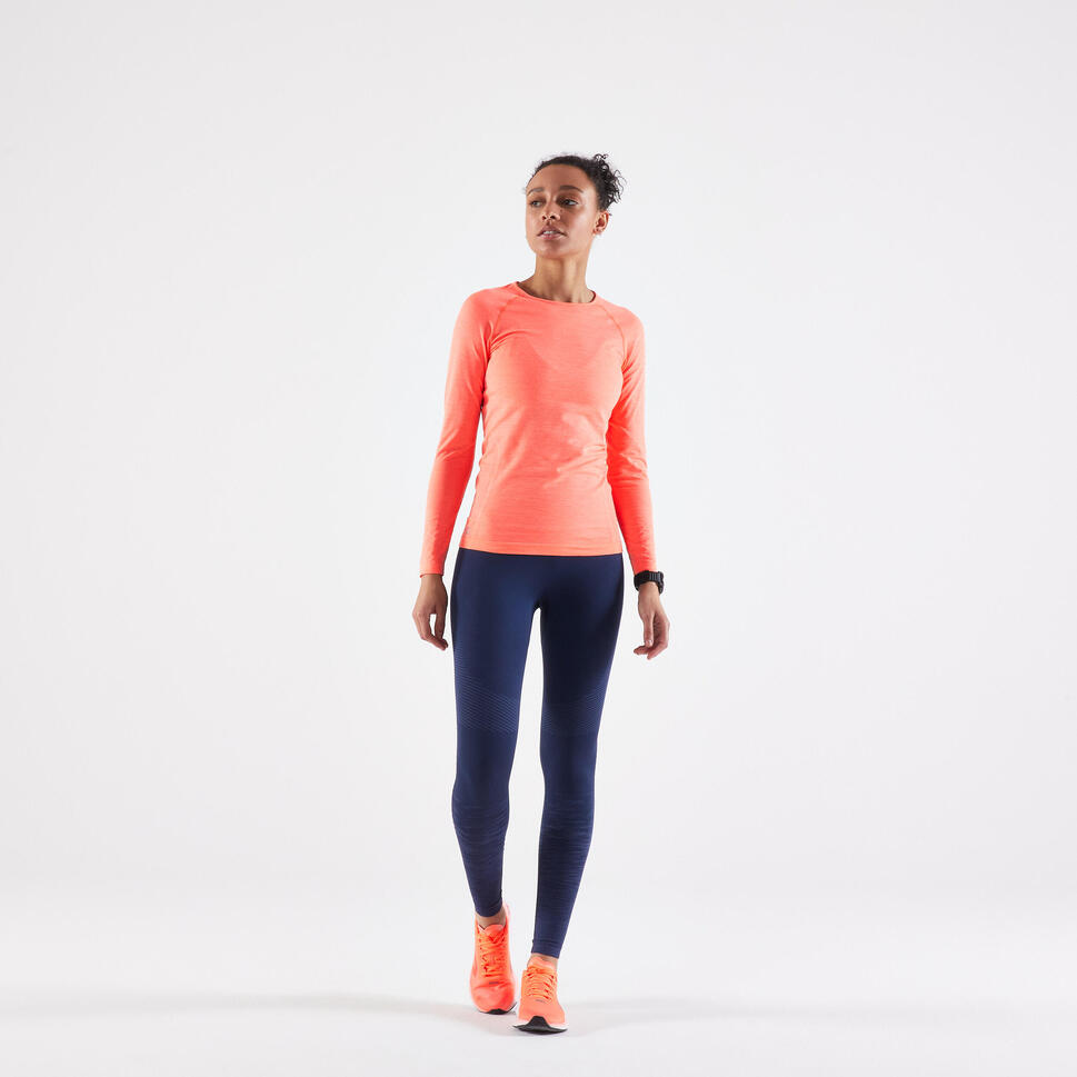 COLLANT RUNNING SANS COUTURES FEMME - KIPRUN CARE BLEU FONCE KIPRUN ...