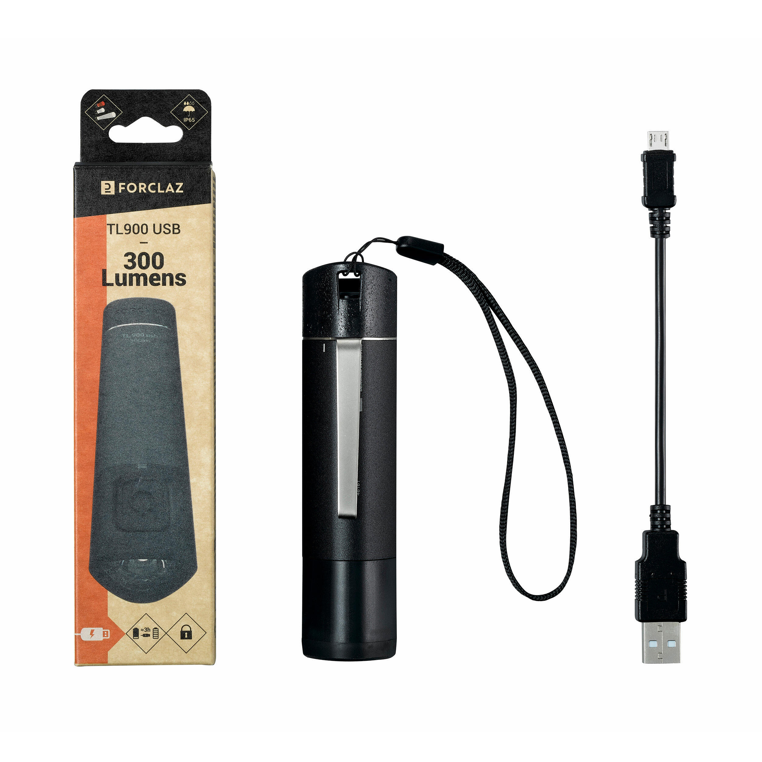 Trekking 300 Lumens Rechargeable Torch TL900 - Black