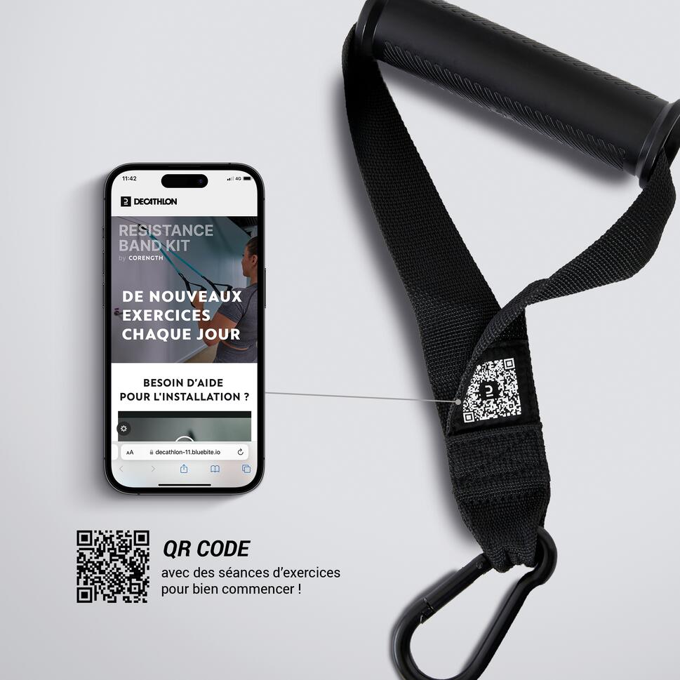 Kit musculation poignées, accroche porte et élastique 15kg - Kit de ...