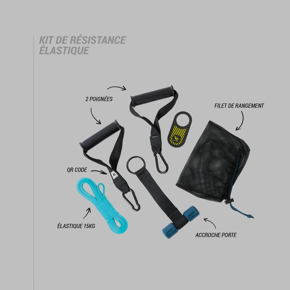 Kit musculation poignées, accroche porte et élastique 15kg - Kit de ...