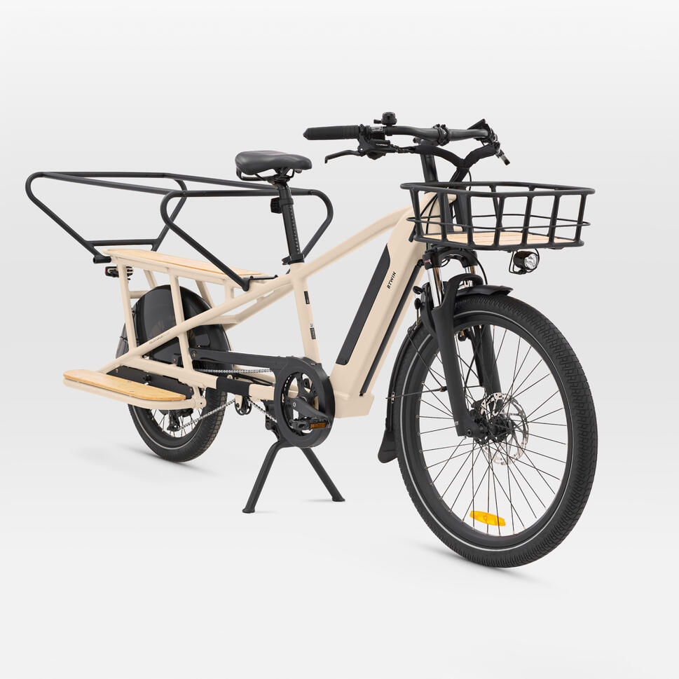 Rear Loading Electric Longtail Cargo Bike R500E - Beige BTWIN | Decathlon