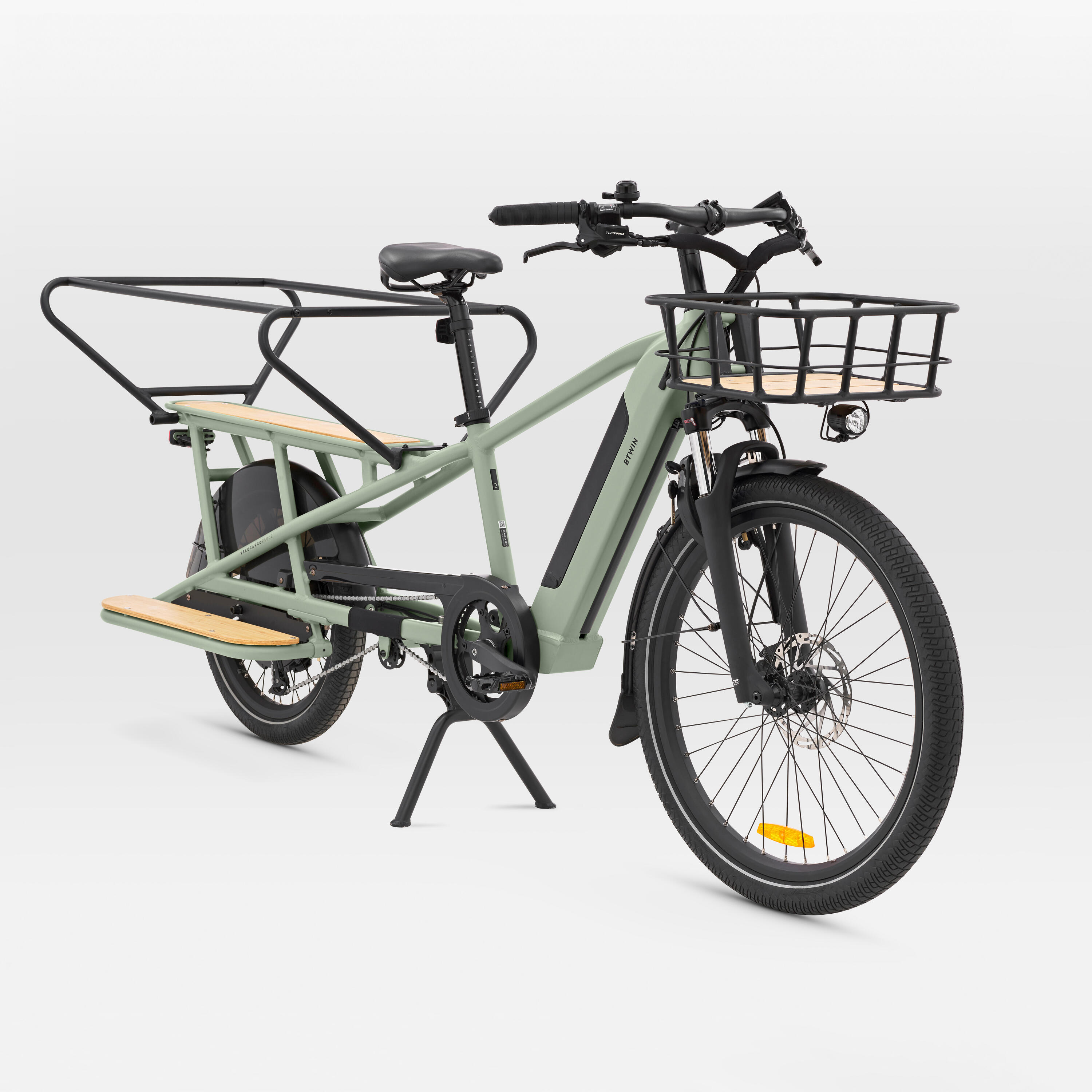 Rear Loading Electric Longtail Cargo Bike R500E - Light green - Decathlon