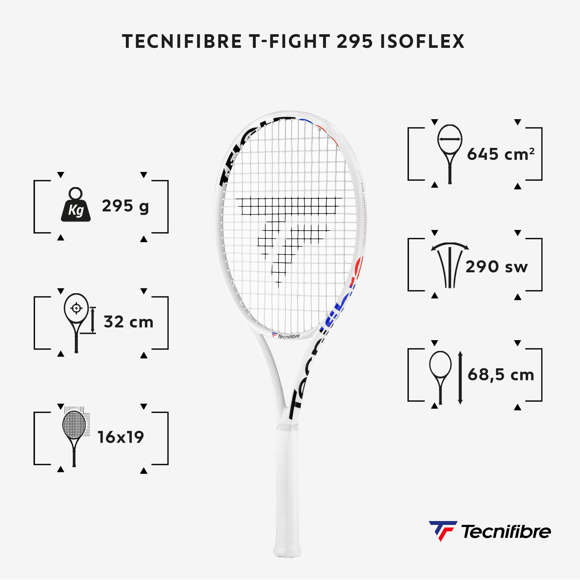 Adult 295 g Unstrung Tennis Racket T-Fight 295 Isoflex - White ...