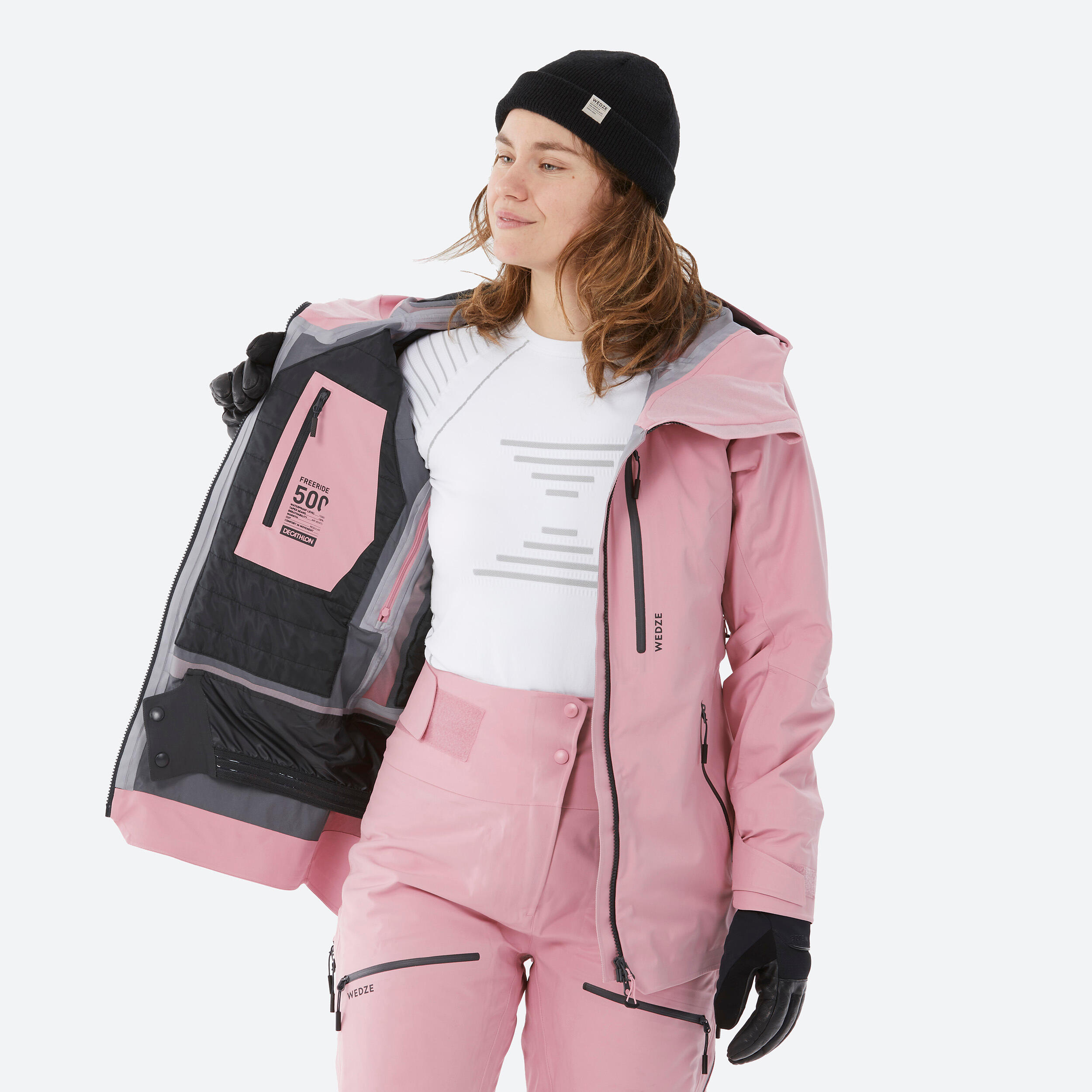 Women’s warm and breathable ski and snowboard jacket, FR500 - Pale Pink ...