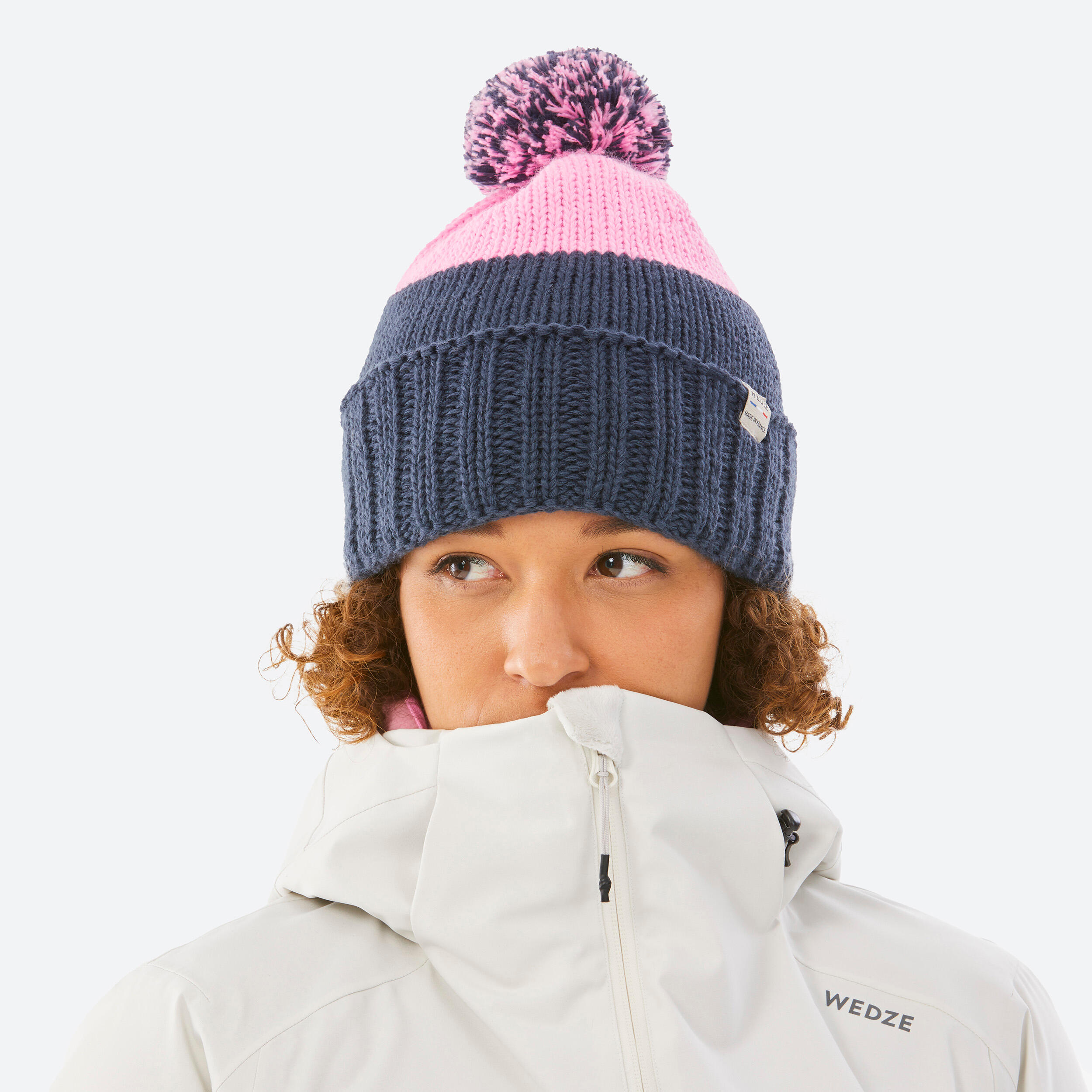Ski Hat - Grand Nord Pink - Begonia pink, Asphalt blue - Wedze - Decathlon