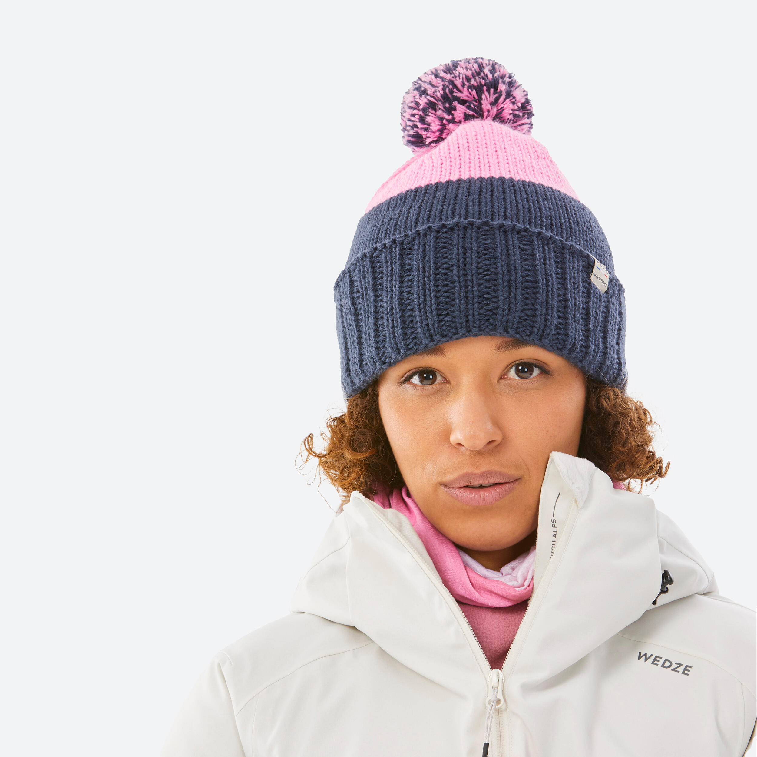 Ski Hat - Grand Nord Pink - Begonia pink, Asphalt blue - Wedze - Decathlon