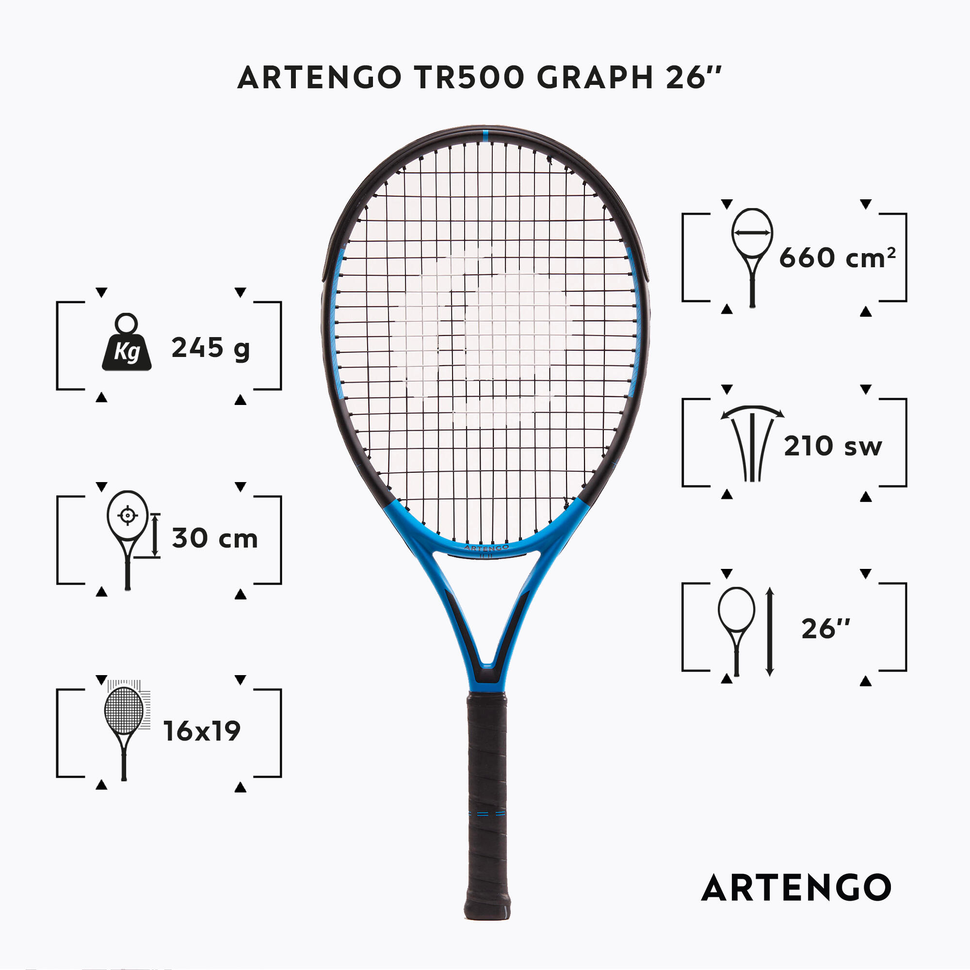 RAQUETA DE TENIS NIÑOS TR500 GRAPH 26" AZUL - Decathlon